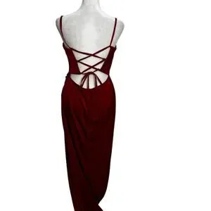 Azazie | Dresses | Azazie Satin Maxi Dress Cm Rust Corset Lace Up Slit ...